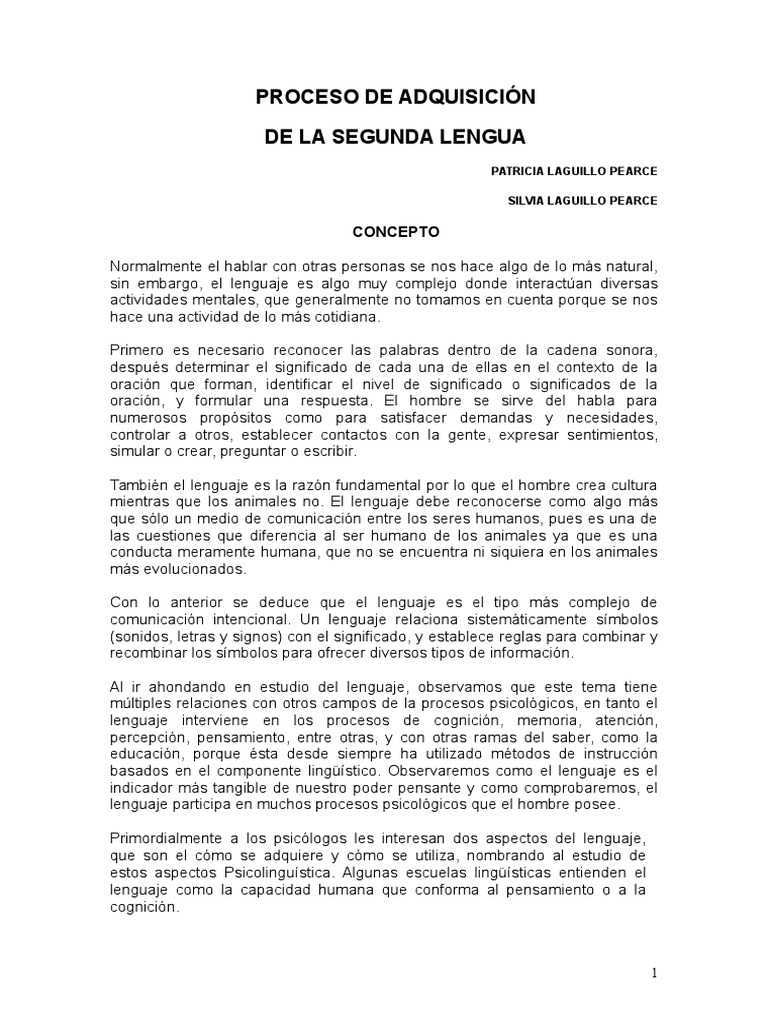 Proceso de Adquisicion de La Segunda Lengua | PDF