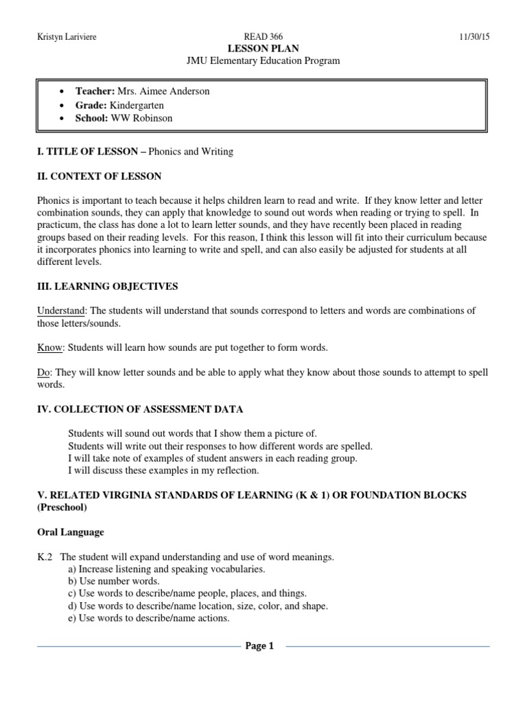 Final Lesson Plan and Reflection | PDF | Syllable | Phonics