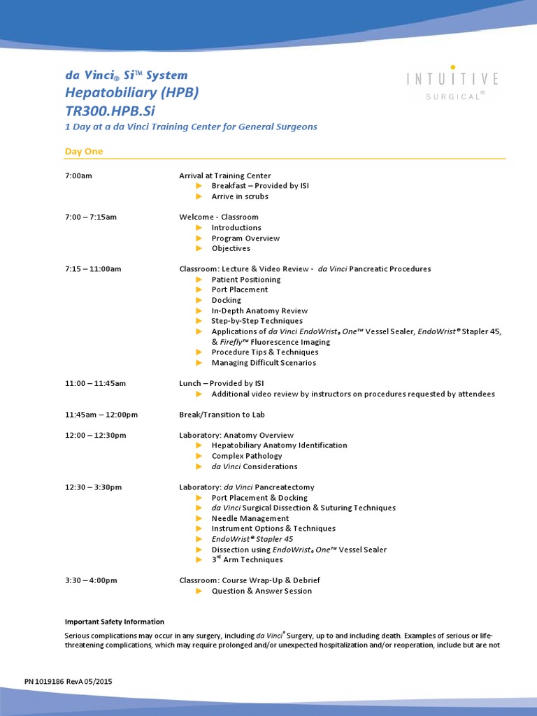 Hepatobiliary (HPB) TR300.HPB - Si: Da Vinci Si™ System | PDF | Surgery ...