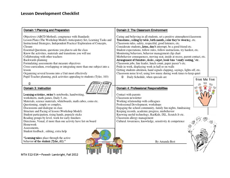 Danielson Domain Checklist | PDF | Classroom | Educational Assessment