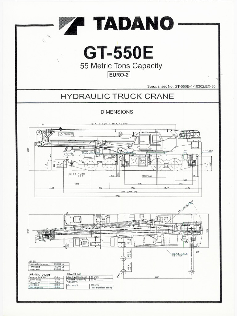 Crane Tadano Gt550 Specification Sheets | PDF
