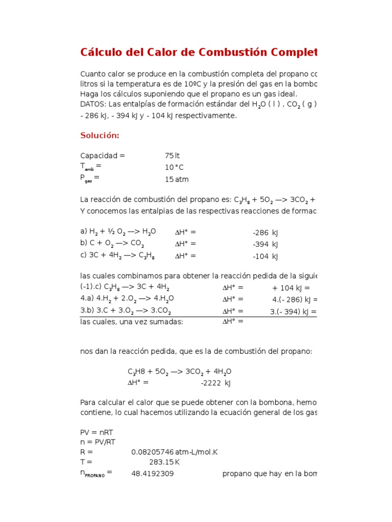 Calor de Combustión del Propano | PDF | Ciencia y matemáticas