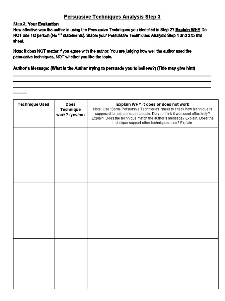 Persuasive Techniques Analysis Step 3 | PDF | Career & Growth | Social ...
