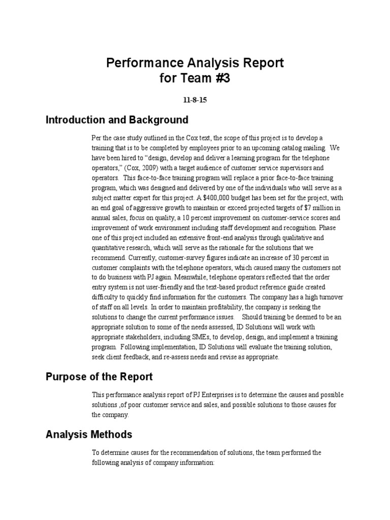 Performance Analysis Report | PDF | Instructional Design | Performance ...