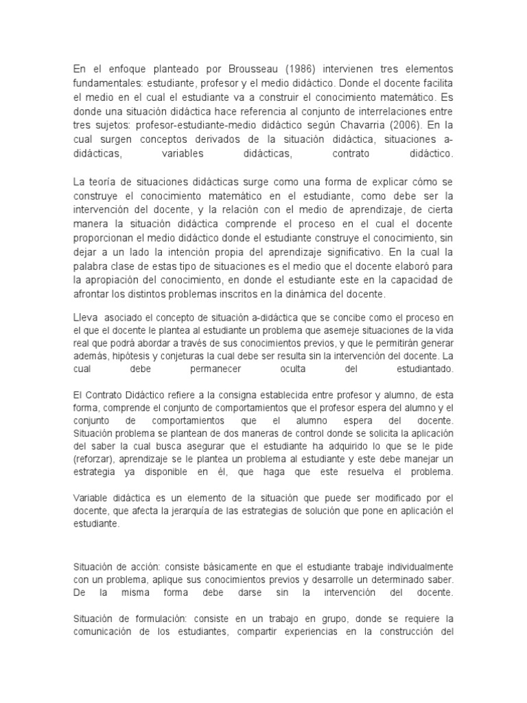 En El Enfoque Planteado Por Brousseau | PDF | Maestros | Conocimiento