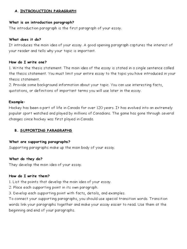 Introduction Paragraph Example Essay