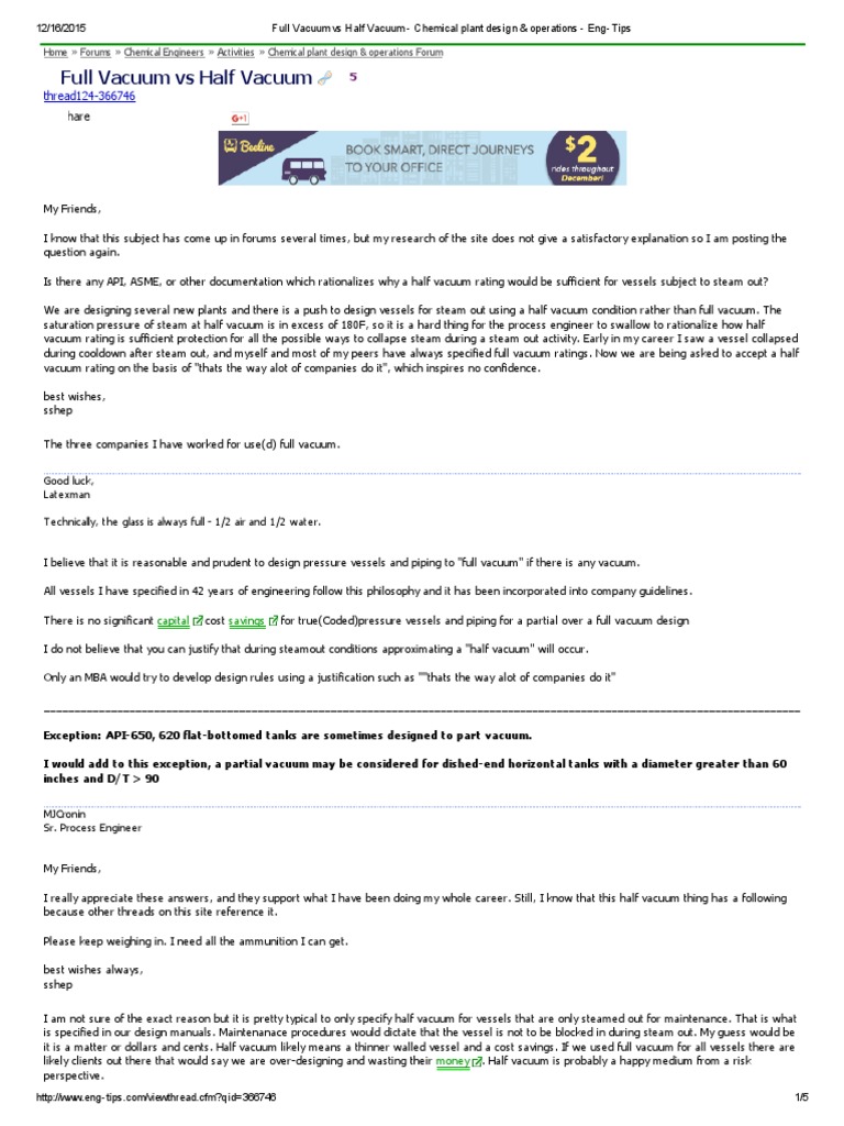 Full Vacuum Vs Half Vacuum - Chemical Plant Design & Operations - Eng ...