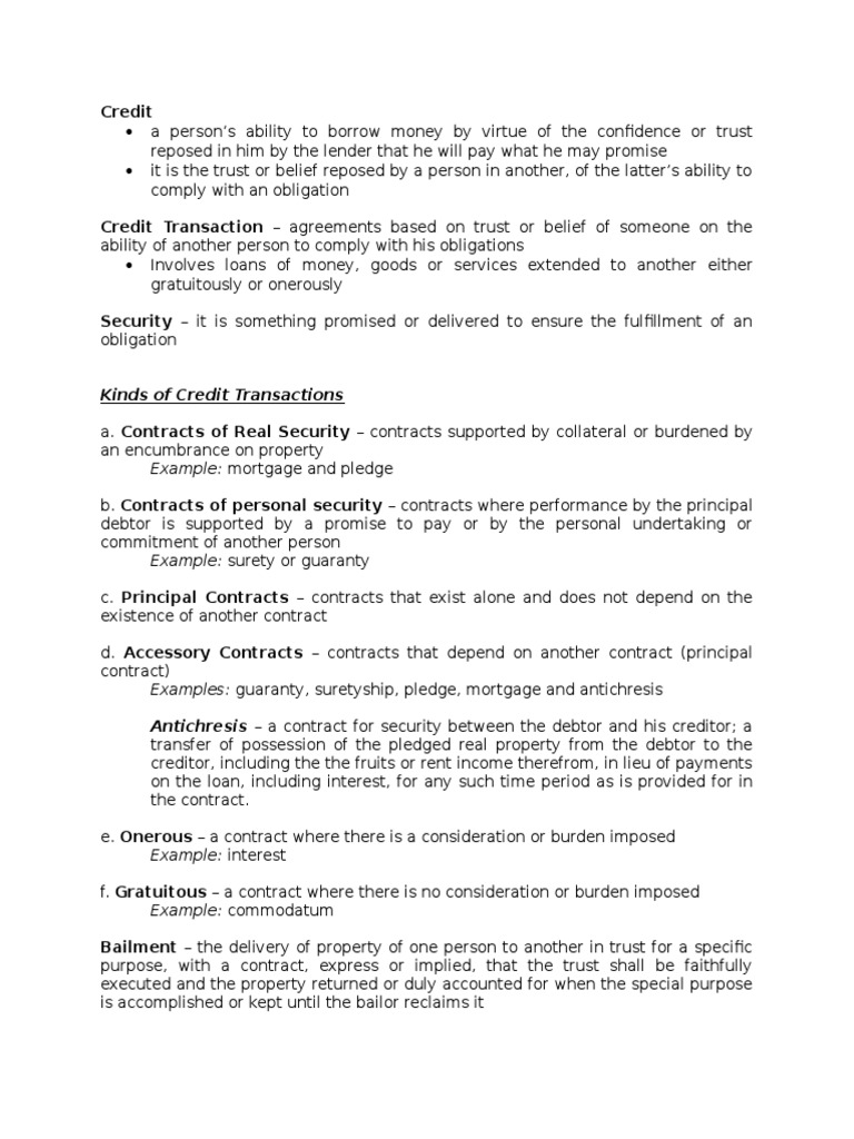 Kinds of Credit Transactions: Example: Mortgage and Pledge | PDF ...
