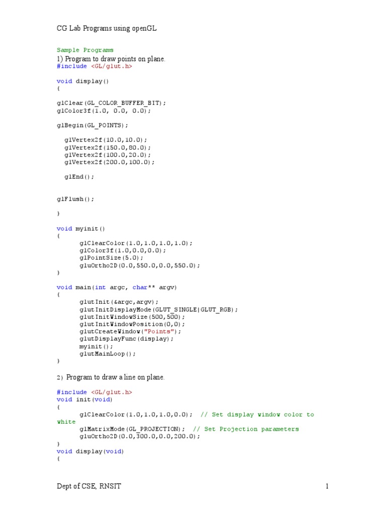 CG Lab Programs Using Opengl: #Include Void | PDF | Computer Programming | Vertex (Geometry)