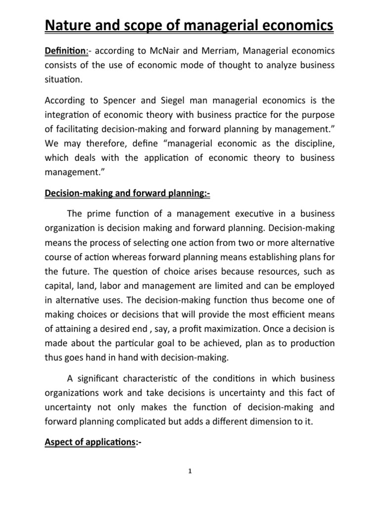 Nature and Scope of Managerial Economics