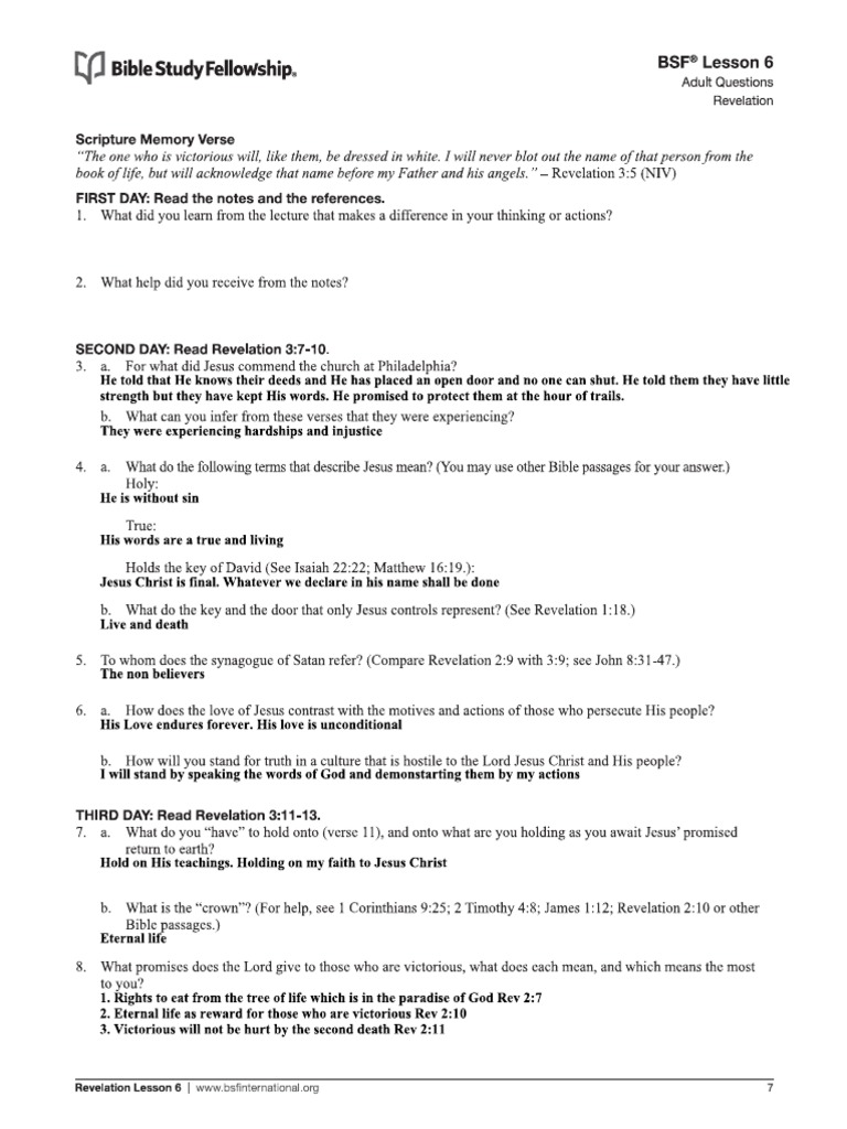 BSF Study Lesson 6 | PDF