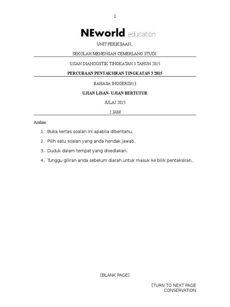 Ujian Lisan Bahasa Inggeris PT3 | PDF | Nature