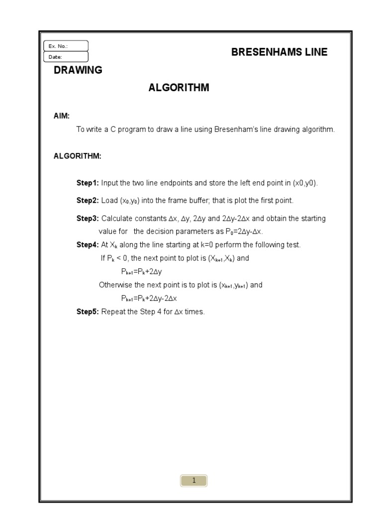 Bresenhams Line Drawing Algorithm: Ex. No.: Date | PDF | Geometry | Space