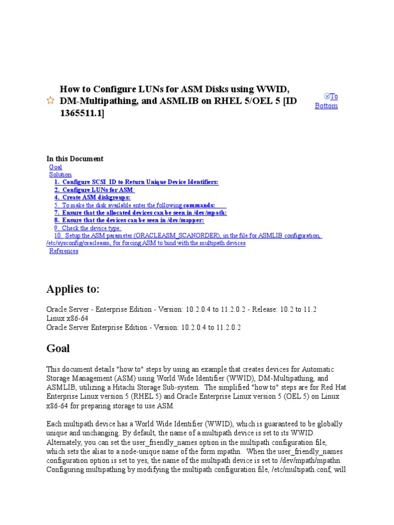 Configure LUNs For ASM Disks Using WWID ASMLIB Linux5 | PDF | Oracle Database | Areas Of ...