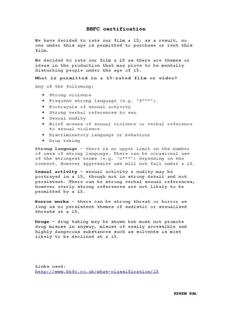 BBFC 15 Rating Guidelines Explained | PDF
