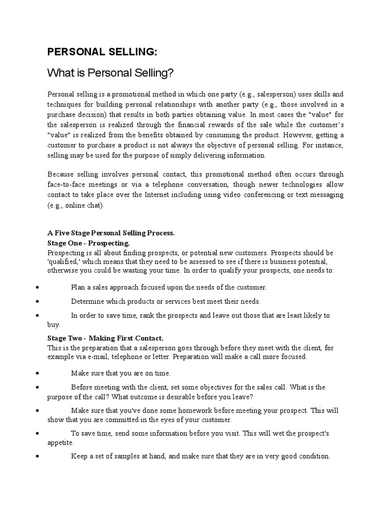 Personal Selling | PDF | Sales | Business