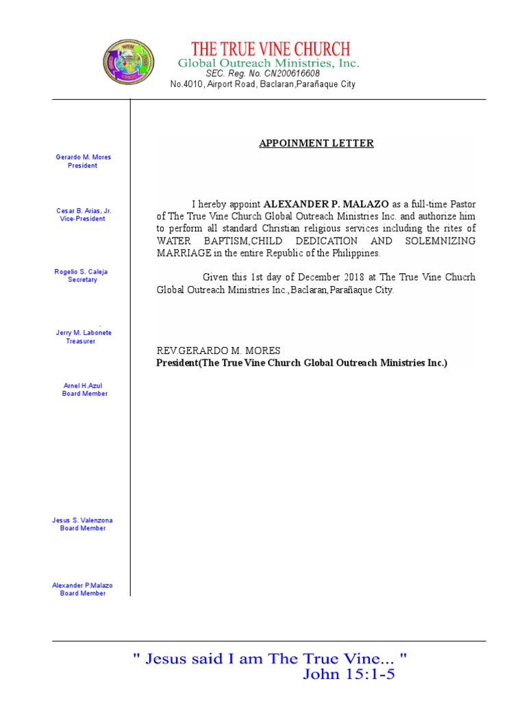 Appoinment Letter: No.4010, Airport Road, Baclaran, Parañaque City ...