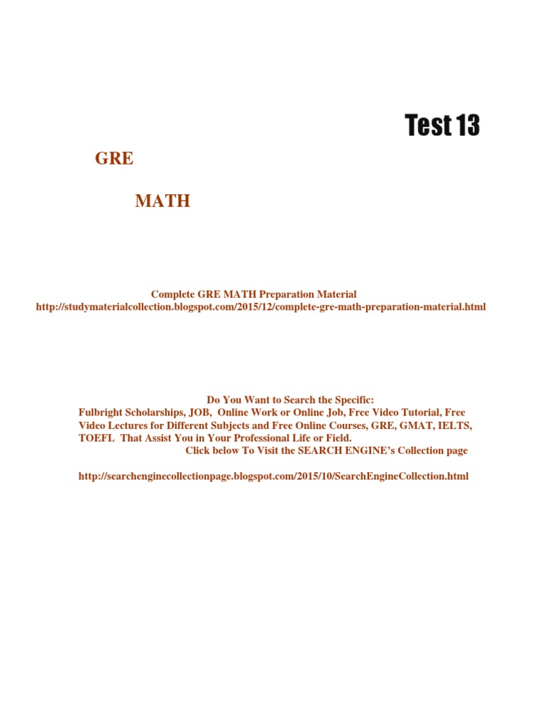 GRE Math Practice Test 13 | Download Free PDF | Fraction (Mathematics ...