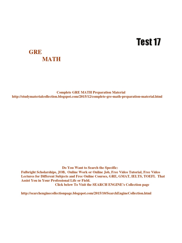 GRE Math Practice Test 17 | PDF | Graduate Record Examinations | Area