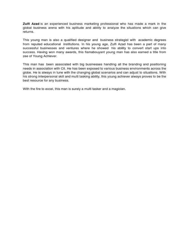 Zulfi Azad: Young Business Strategist | PDF | Self-Improvement