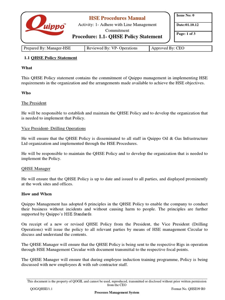 1.1-QHSE Policy Statement | PDF | Employment | Government