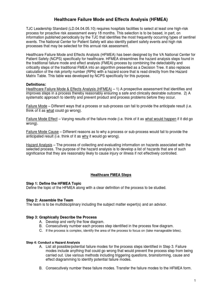 HFMEA Form | Download Free PDF | Medicine | Health Care