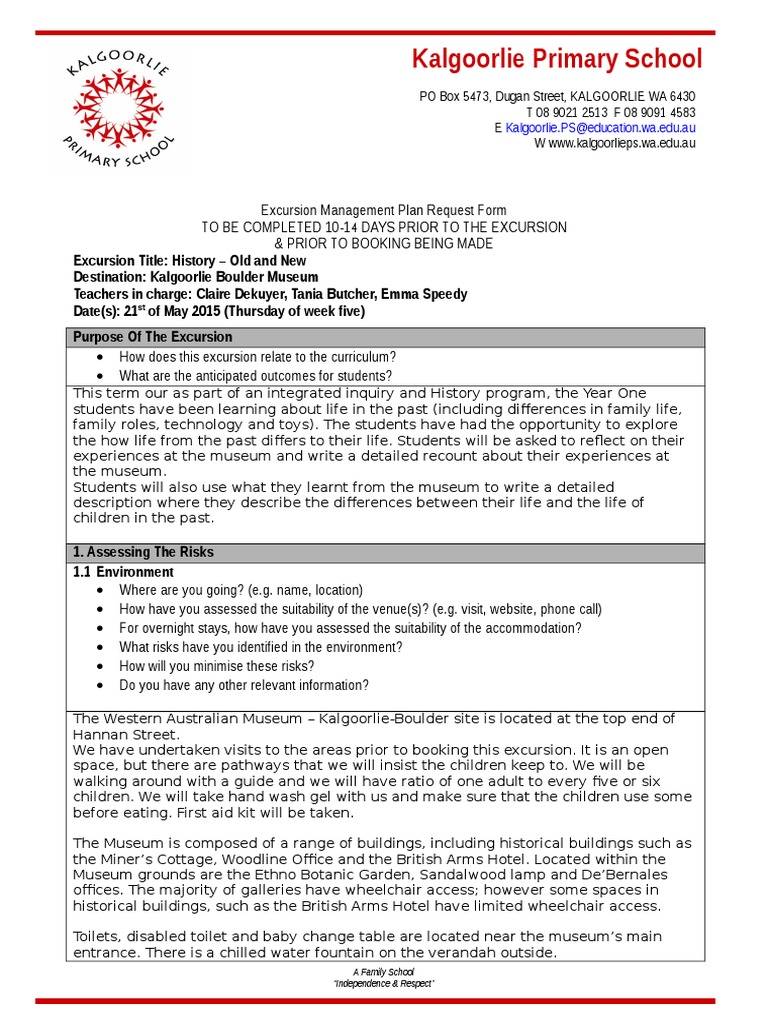 Kalgoorlie Primary School Excursion Plan | PDF | Special Education ...