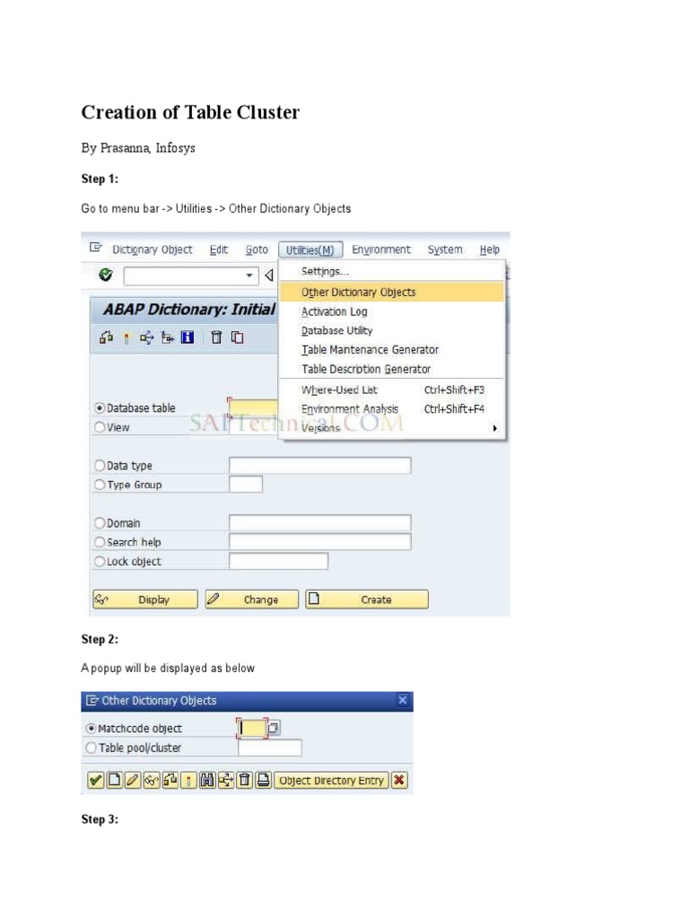ABAP - Creation of Table Cluster | PDF