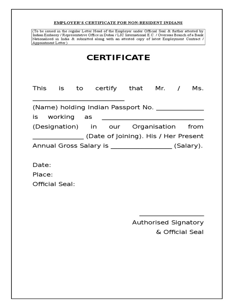 Employer Certificate | PDF