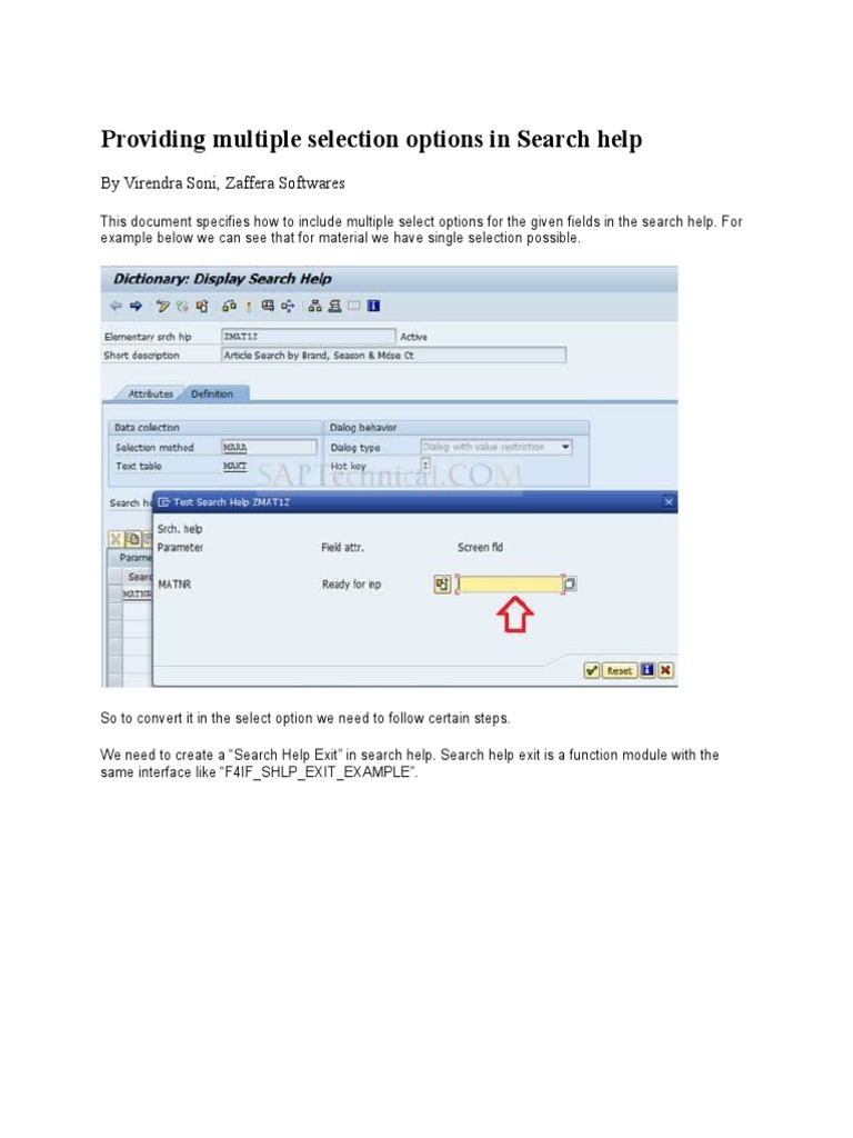 ABAP - Providing Multiple Selection Options in Search Help | PDF ...