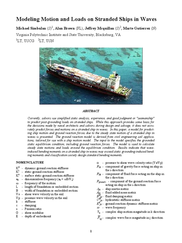 Modeling Motion and Loads On Stranded Ships in Waves | PDF | Ships ...