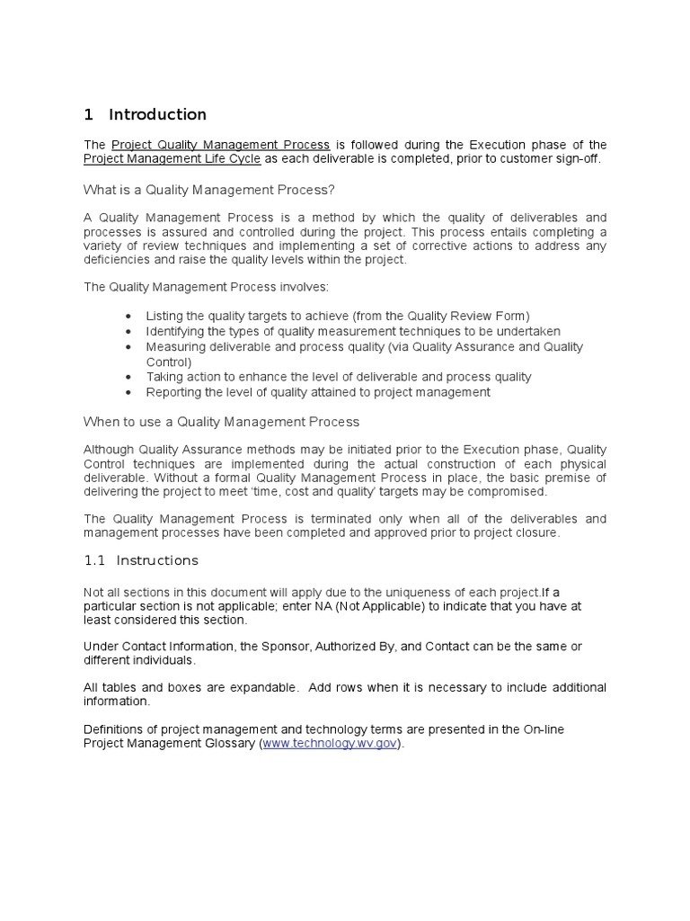 What Is A Quality Management Process?: 1.1 Instructions | PDF | Project ...