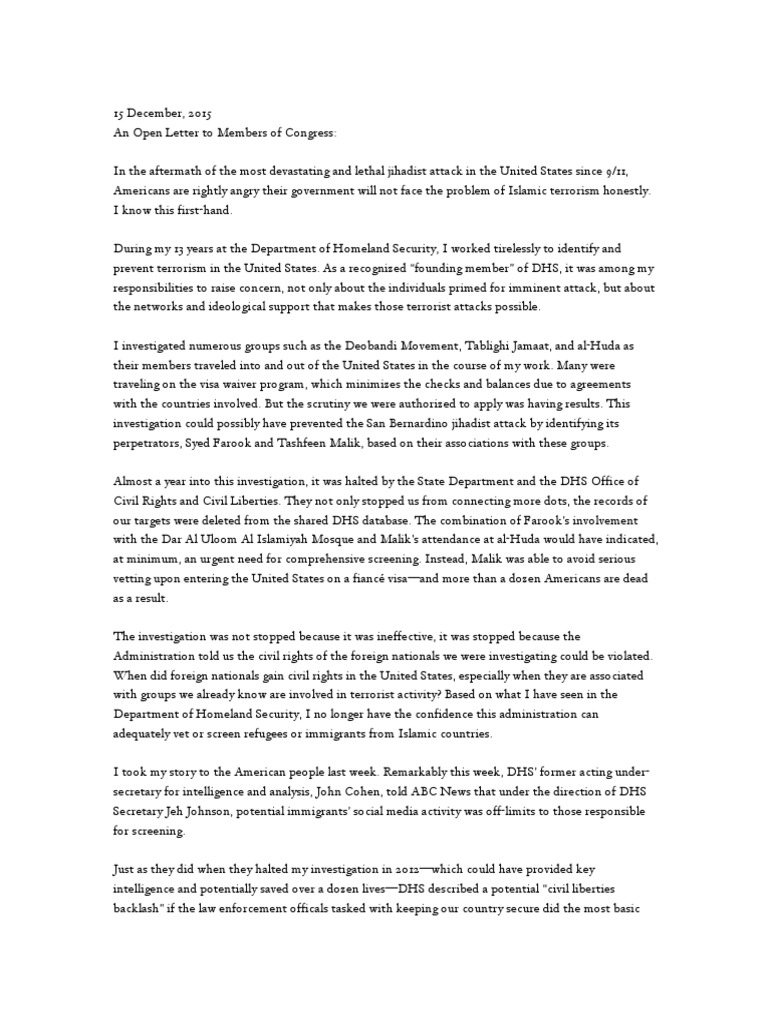 DHS Whistleblower Open Letter To Members of Congress | PDF | Rizwan ...