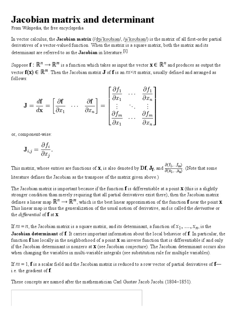 Jacobian Matrix And Determinant Determinant Derivative