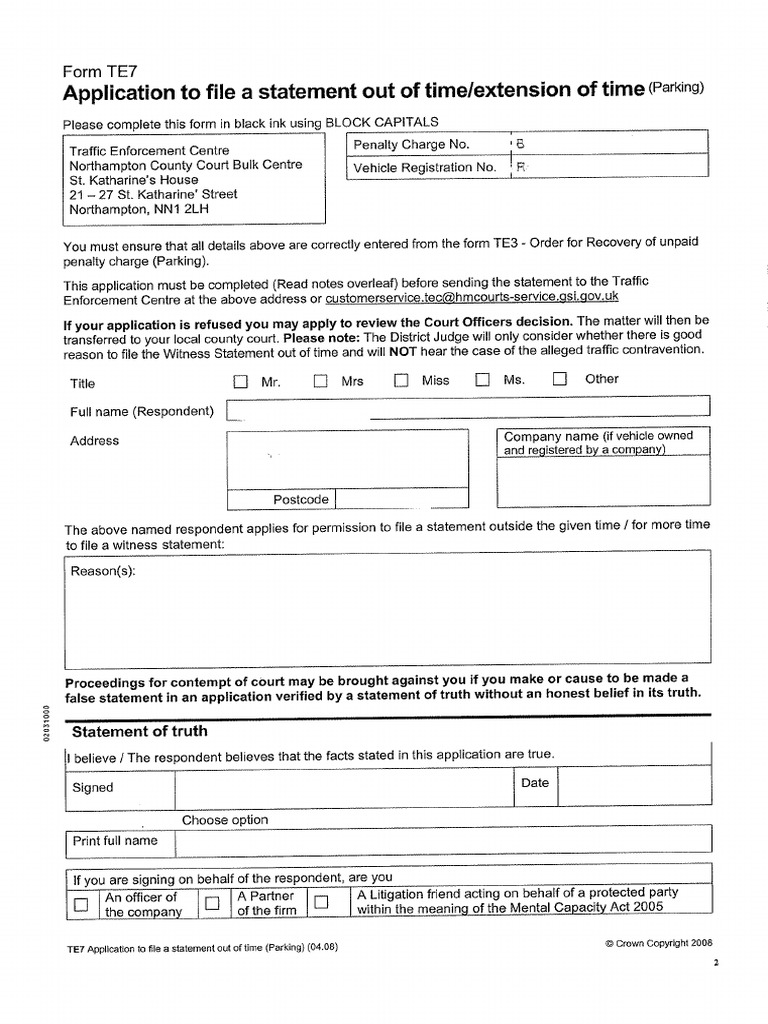 Parking Ticket Appeal Forms TE7 TE9 and TE3 | PDF | Public Law ...