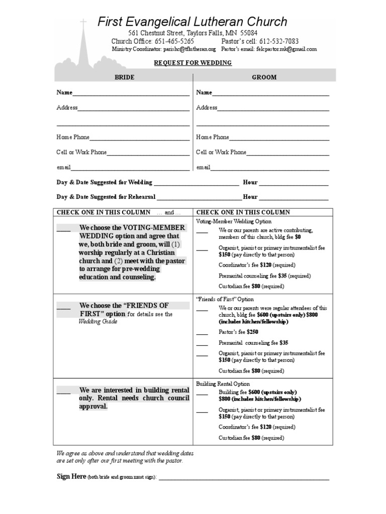 Wedding Request Form - First Lutheran Church | PDF