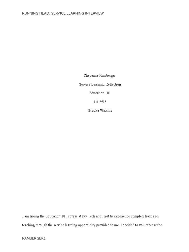 Service Learning Reflection | PDF | Service Learning | Teachers