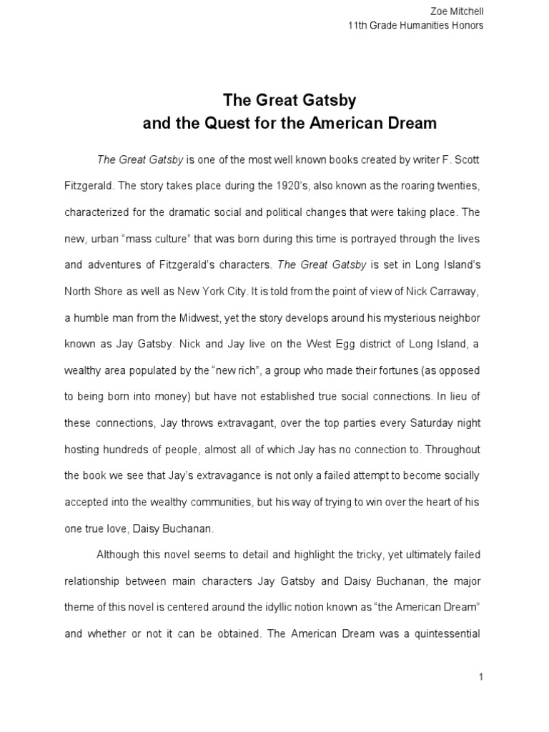Gatsby's Pursuit of the American Dream | PDF | The Great Gatsby ...