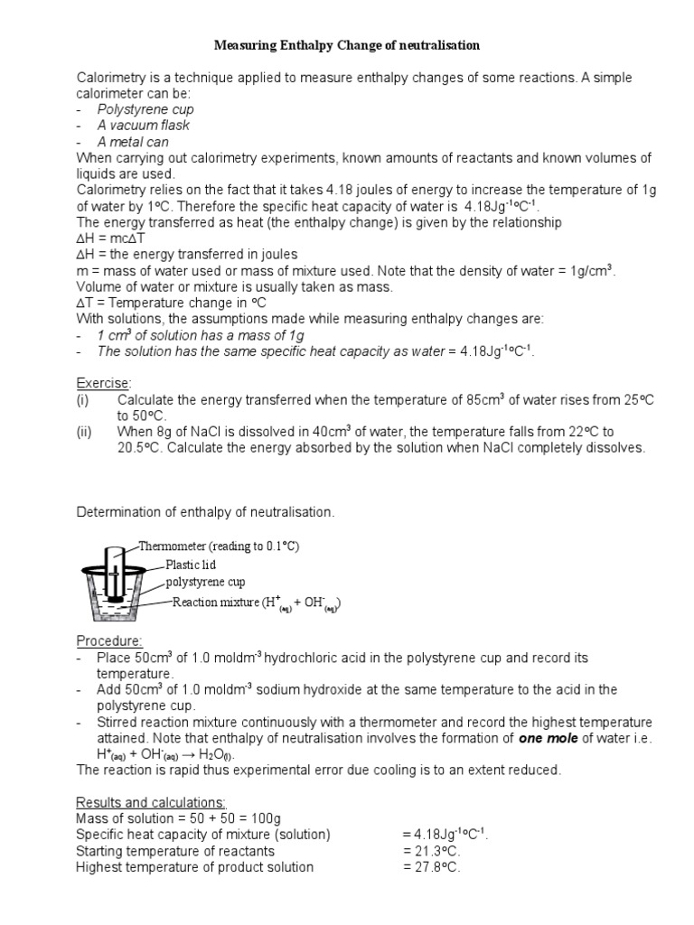 1-Measuring enthalpy change of neutralisation.doc | Solution | Heat