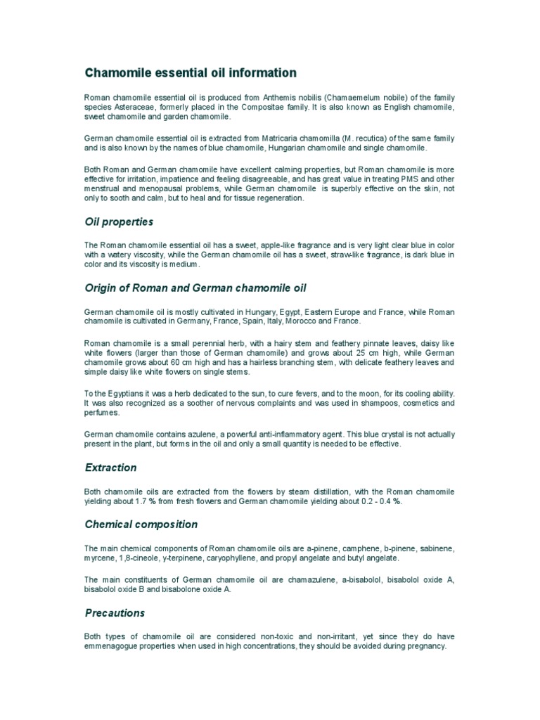Chamomile Essential Oil | PDF | Dermatitis | Allergy
