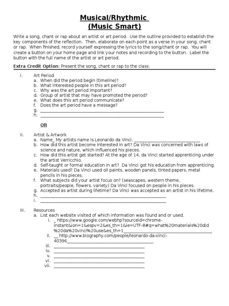 Create a Song About an Artist | PDF