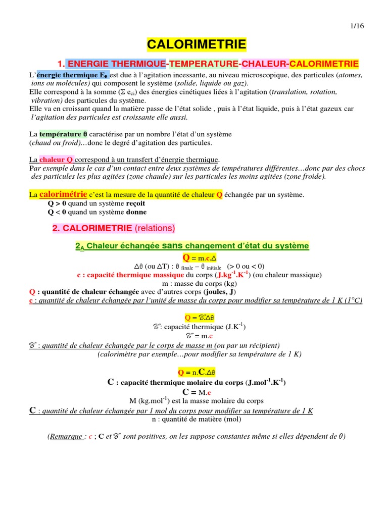 Calorimetrie | PDF | Capacité thermique | Atmosphère de la Terre