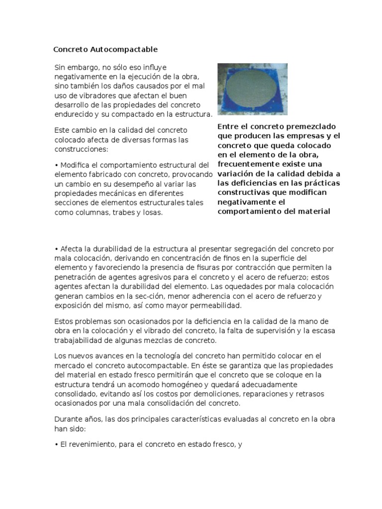 Concreto Autocompactable | PDF
