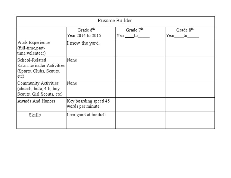6th-8th Grade Resume Template | PDF | Sports & Recreation