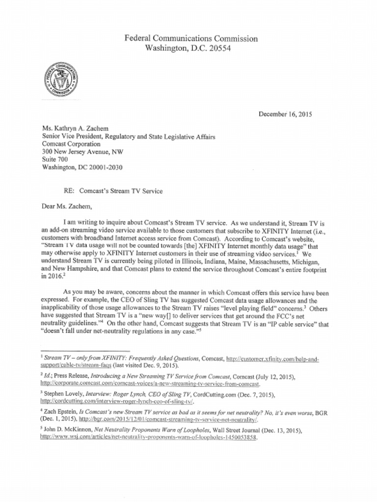 Letter To Comcast | PDF