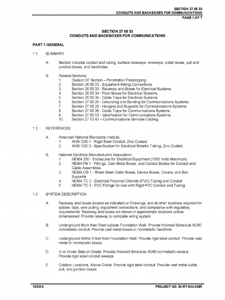 0442 Section 270533 Conduits and Backboxes For Communications | PDF ...