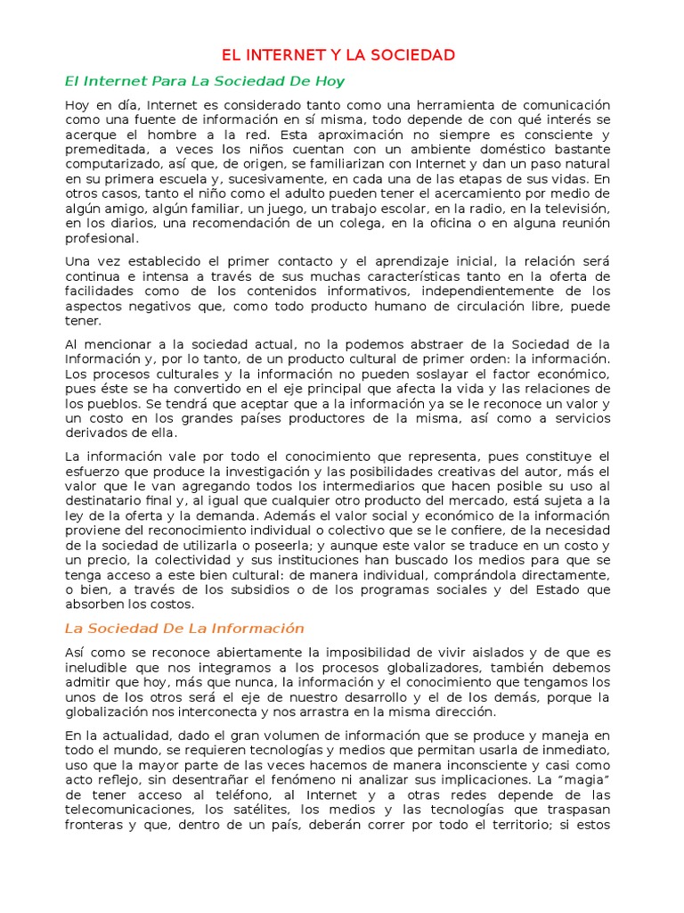 El Internet y La Sociedad | PDF | Internet | Información