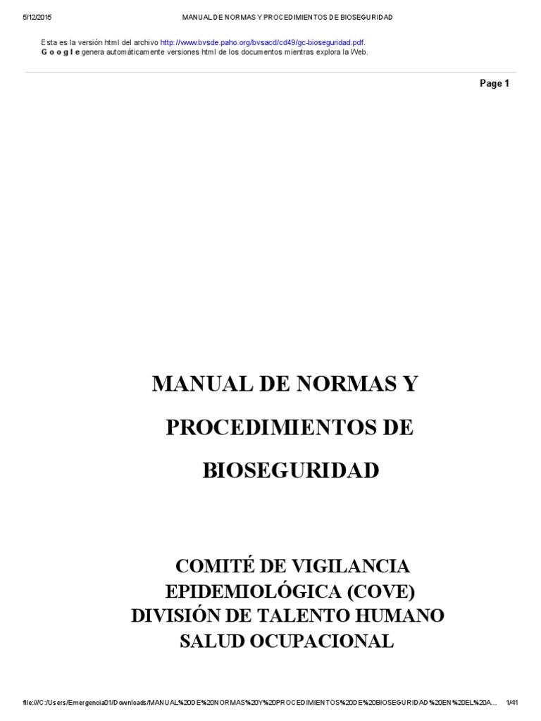 Manual de Normas y Procedimientos de Bioseguridad | PDF | Vacunas | Laboratorios