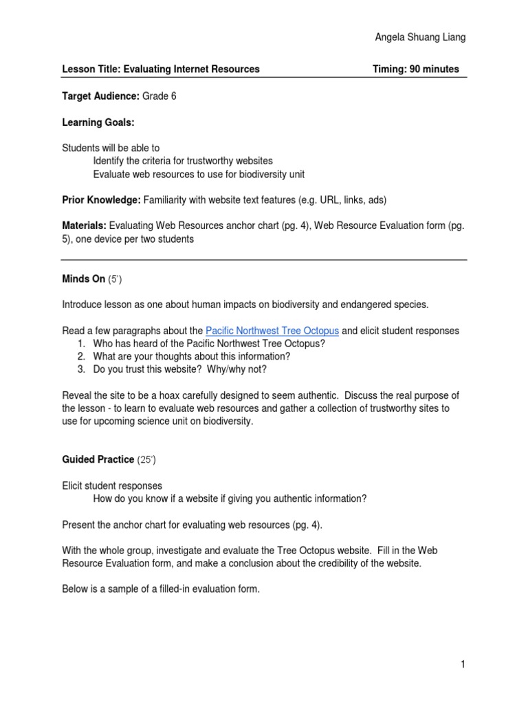 Lesson Plan: Evaluating Web Resources | PDF | World Wide Web | Internet ...