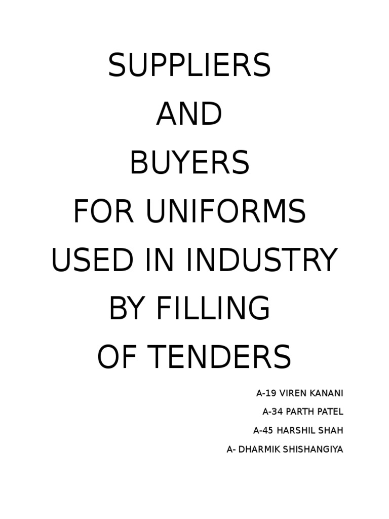 Suppliers AND Buyers For Uniforms Used in Industry by Filling of Tenders | PDF | Procurement ...